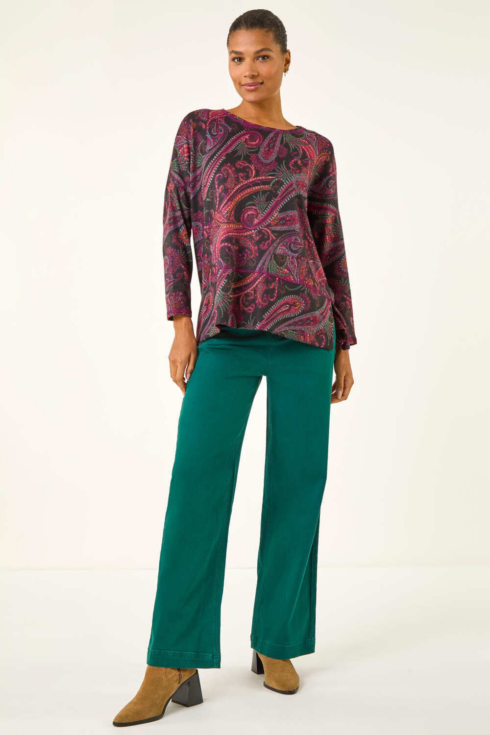 Red Paisley Print Snit Top | Roman UK