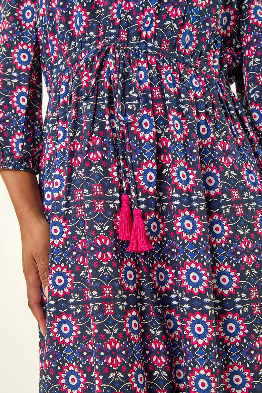 Navy Petite Aztec Border Print Midi Dress | Petite UK