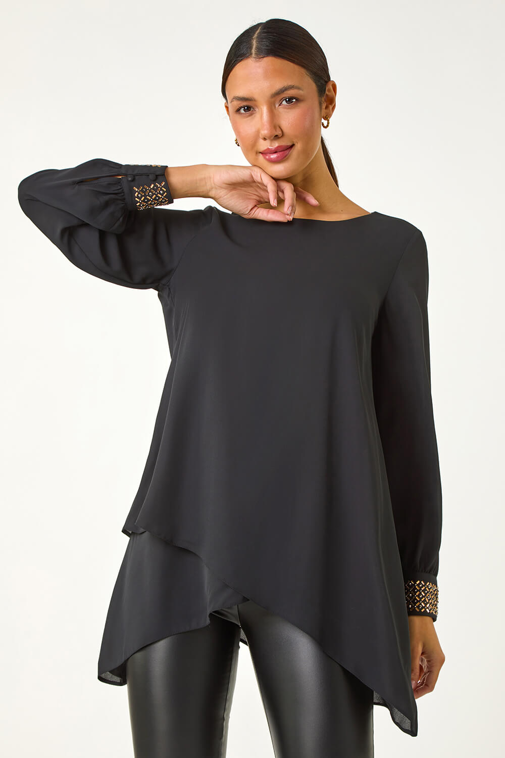 Black Sparkly Detail Layered Top | Roman UK