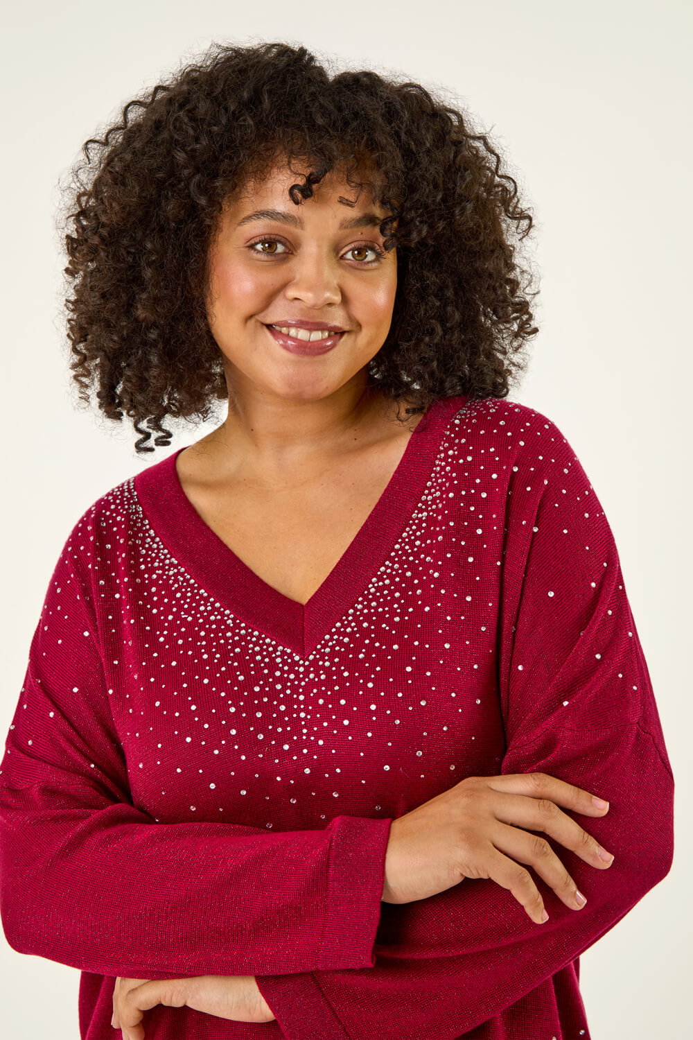 Red Curve Sparkly Knit Top | Roman UK