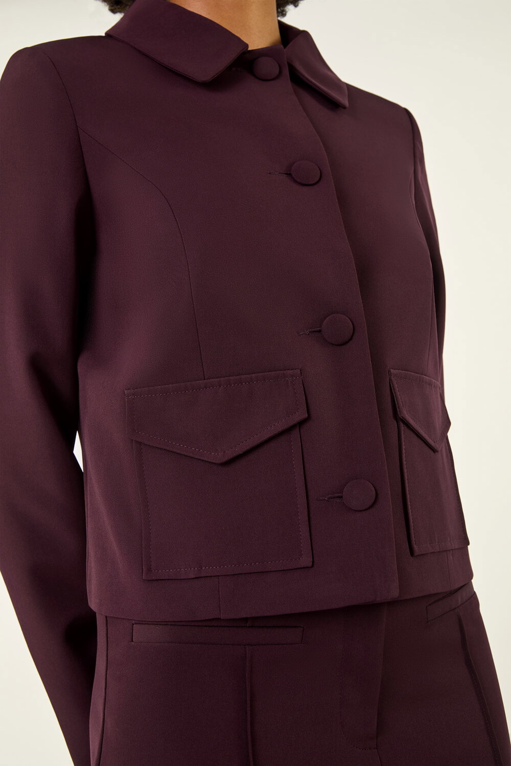 Burgundy Smart Buttoned Pocket Jacket | Roman UK