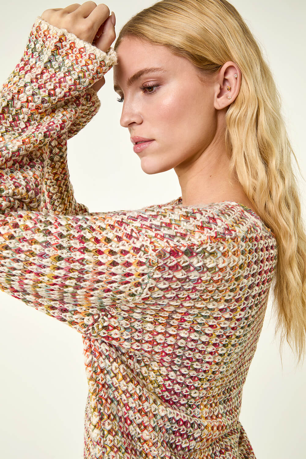 Pink Textured Spacedye Knit Jumper | Roman UK