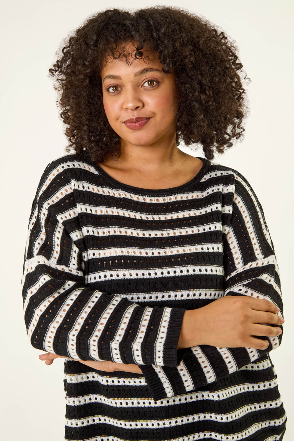 Black Curve Crochet Stripe Knit | Roman UK