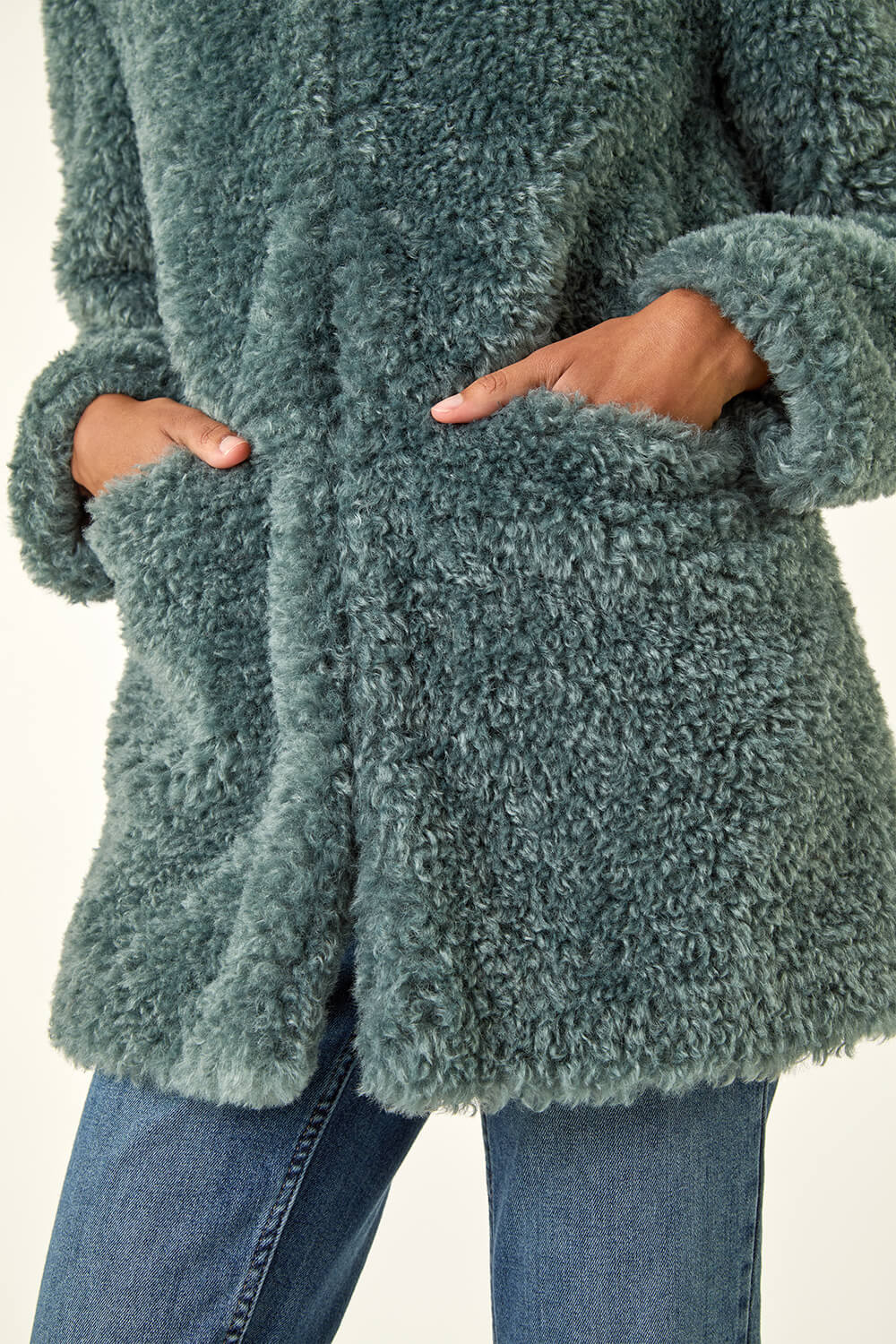 Grey Curly Soft Borg Coat | Roman UK