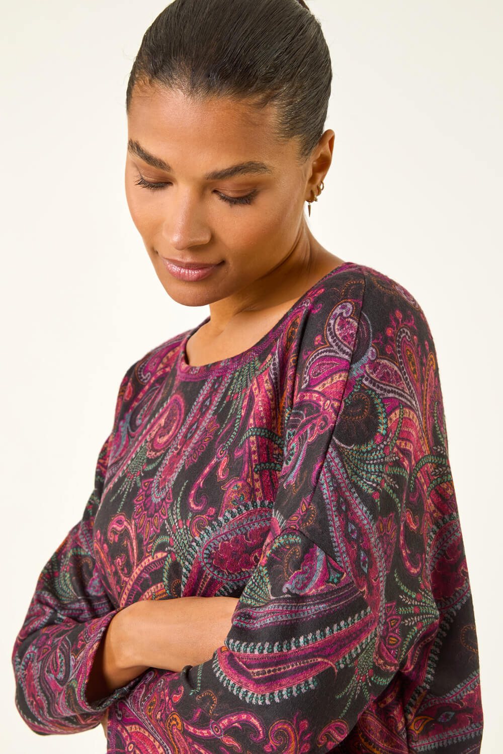 Red Paisley Print Snit Top | Roman UK