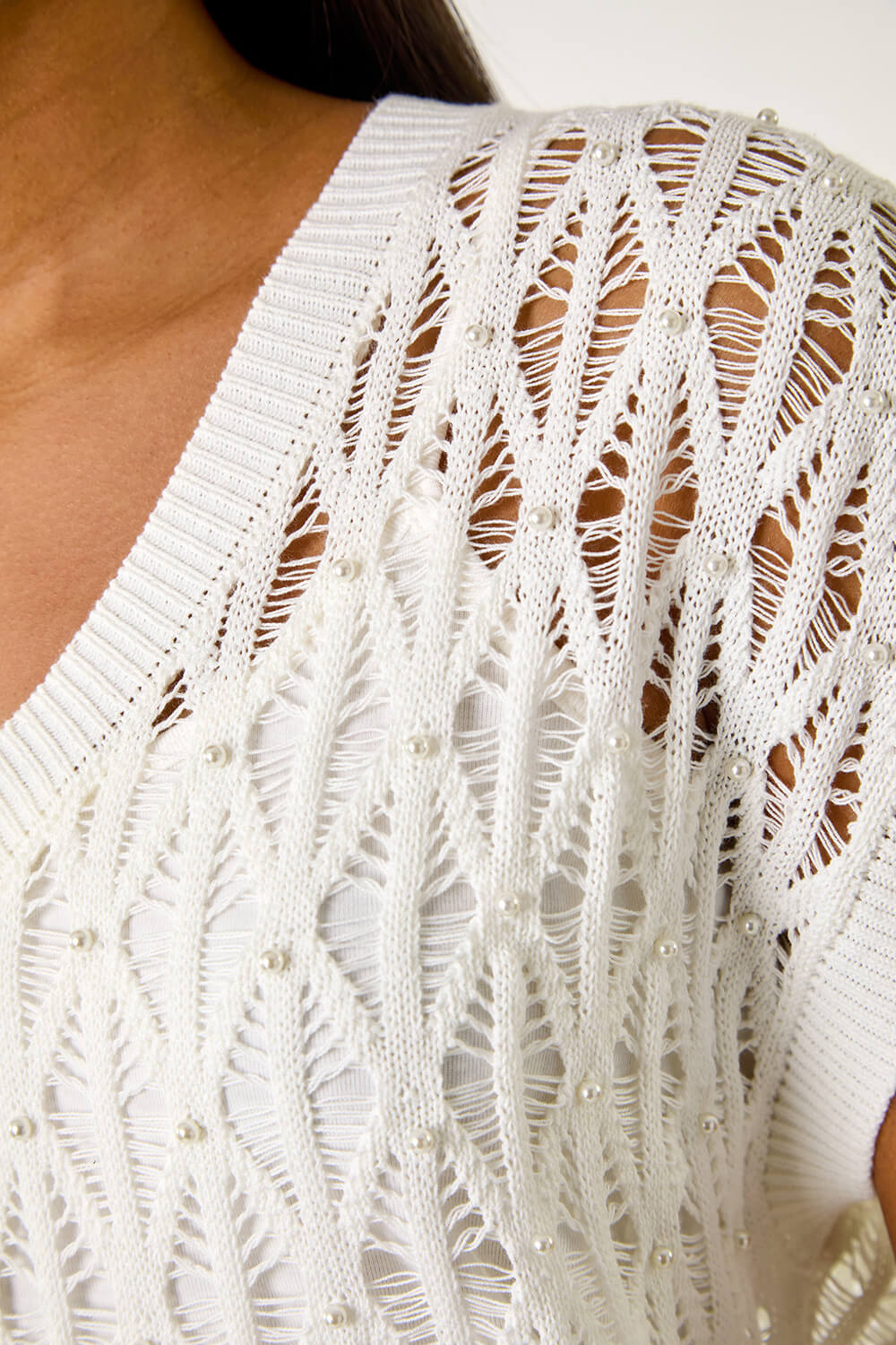 Ivory Pearl Double Layer Knit Top | Roman UK