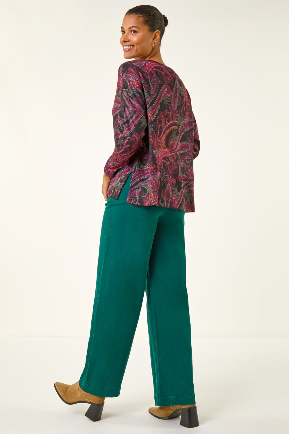 Red Paisley Print Snit Top | Roman UK