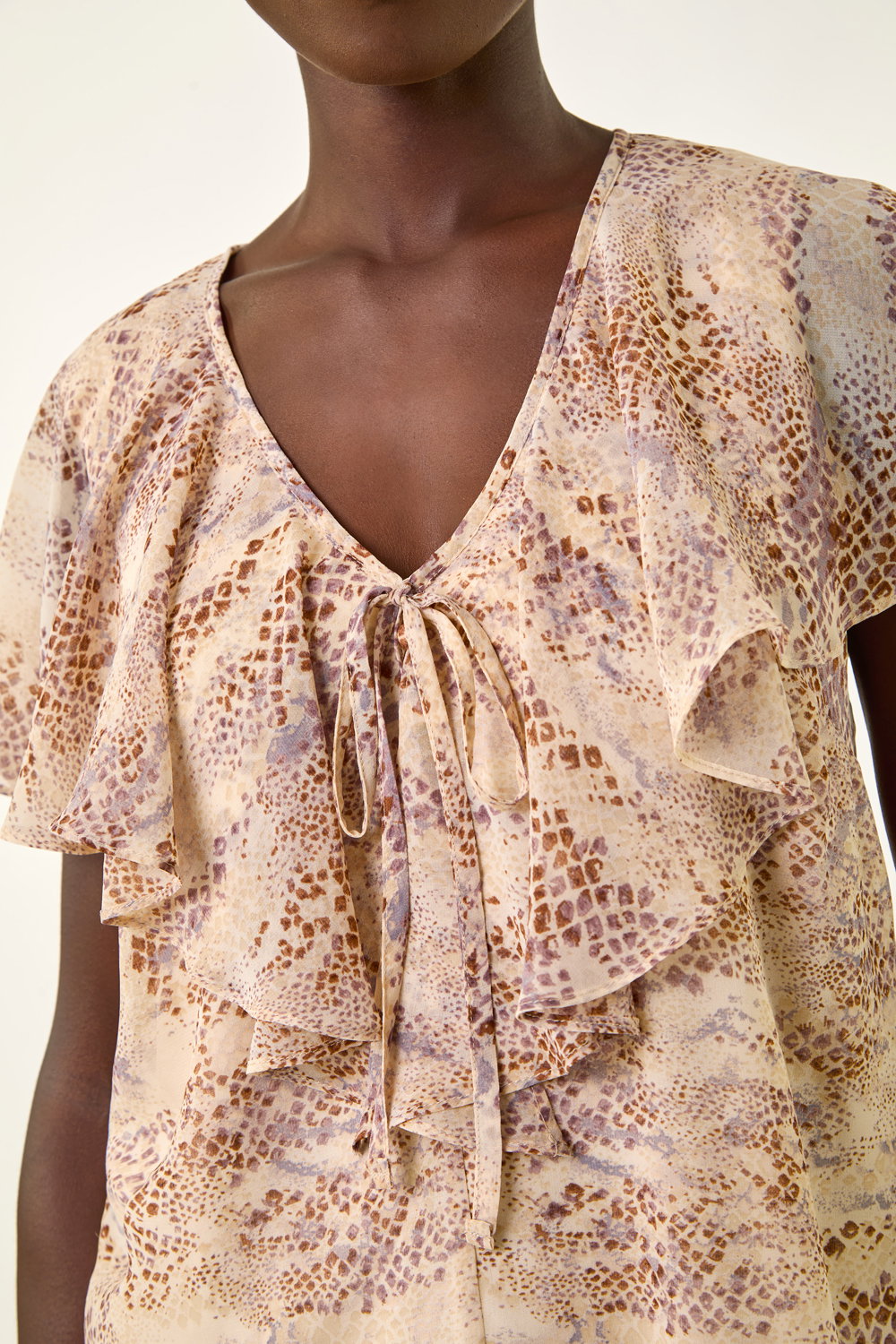 Stone Snake Print Frill Neck Top | Roman UK