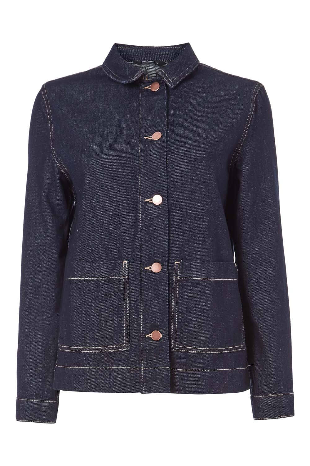 Stitch Detail Denim Jacket in Dark Blue - Roman Originals UK