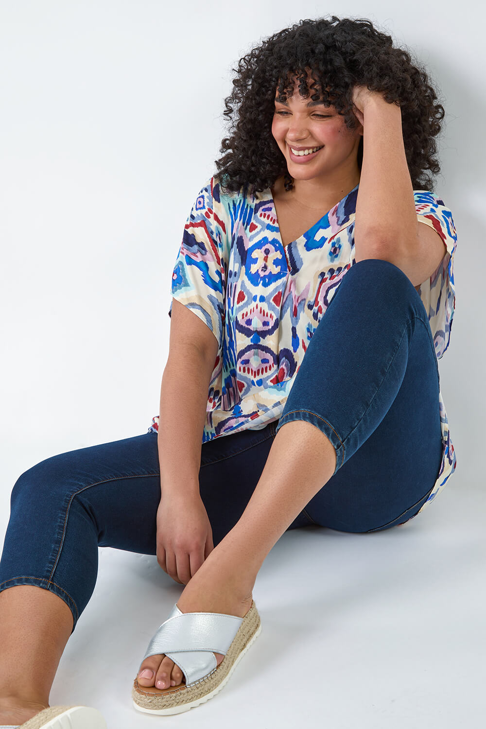 Purple Curve Aztec Print Pleat Front Top | Roman UK
