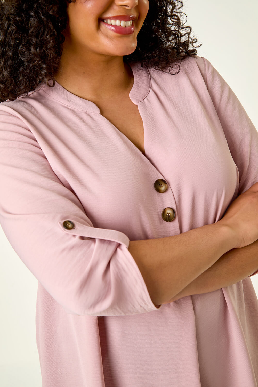 Rose Curve Textured Buttoned Tunic Top | Roman UK