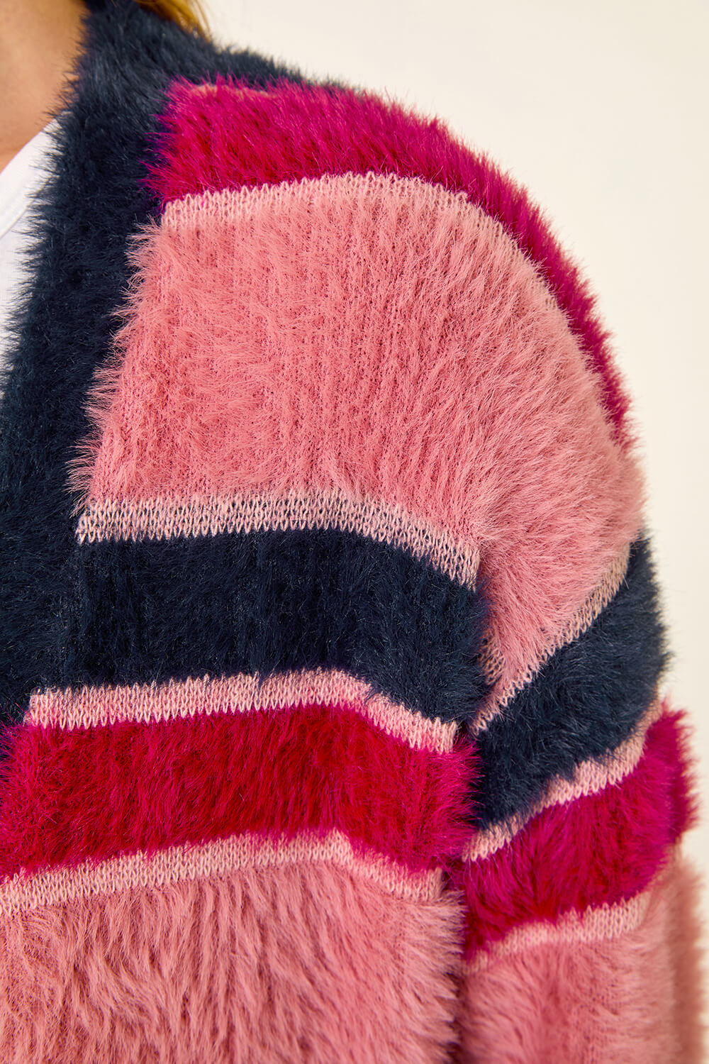 Pink Fluffy Stripe Knit Cardigan | Roman UK
