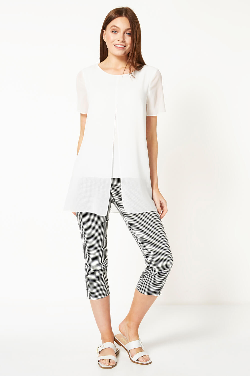 Split Front Chiffon Overlay Top in Ivory - Roman Originals UK