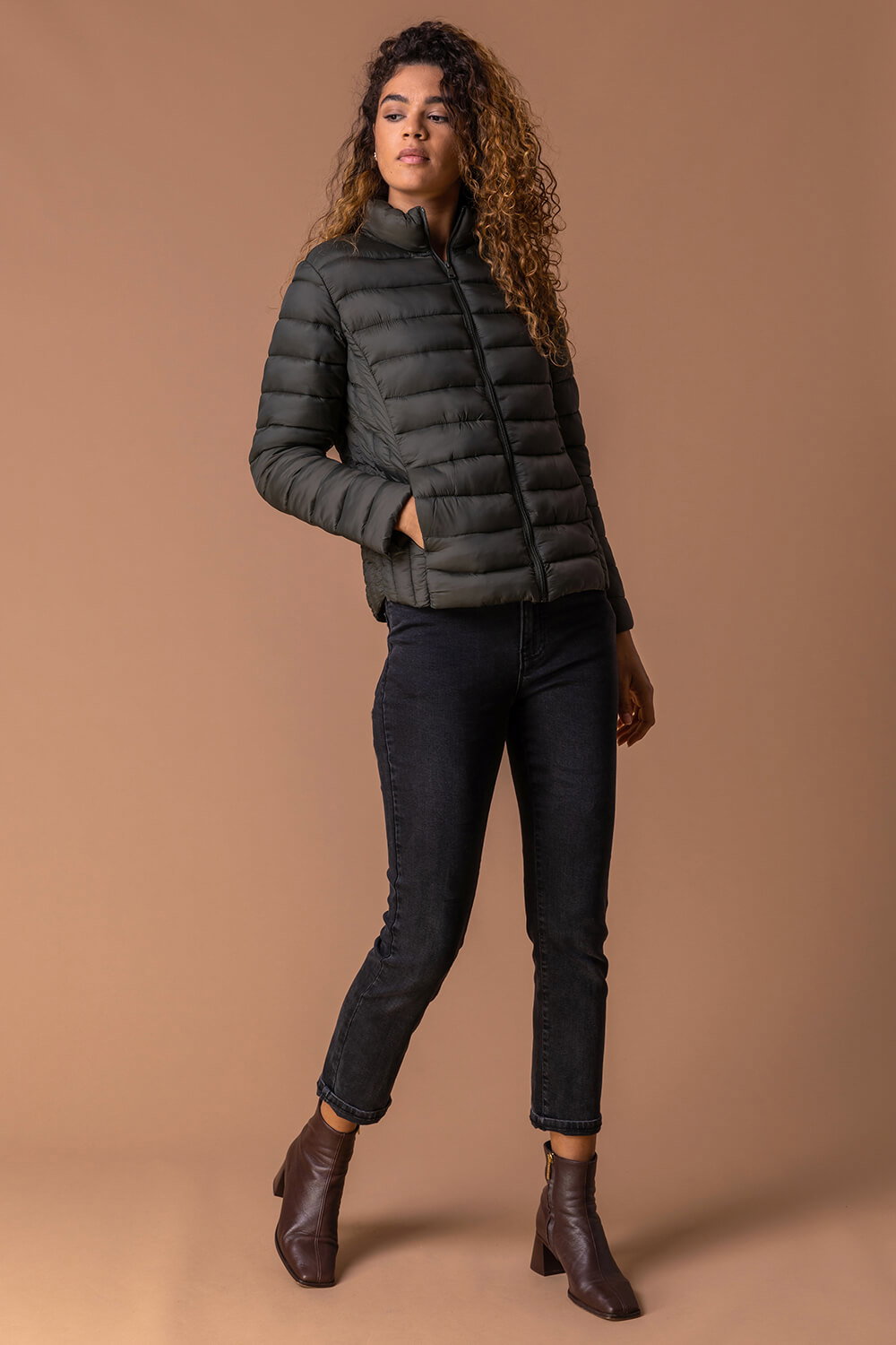 Lightweight Padded Coat in Khaki - Roman Originals UK