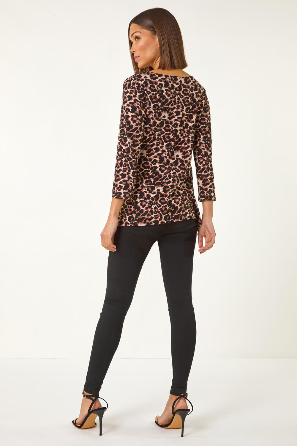 Tan Animal Print Asymmetric Top | Roman UK