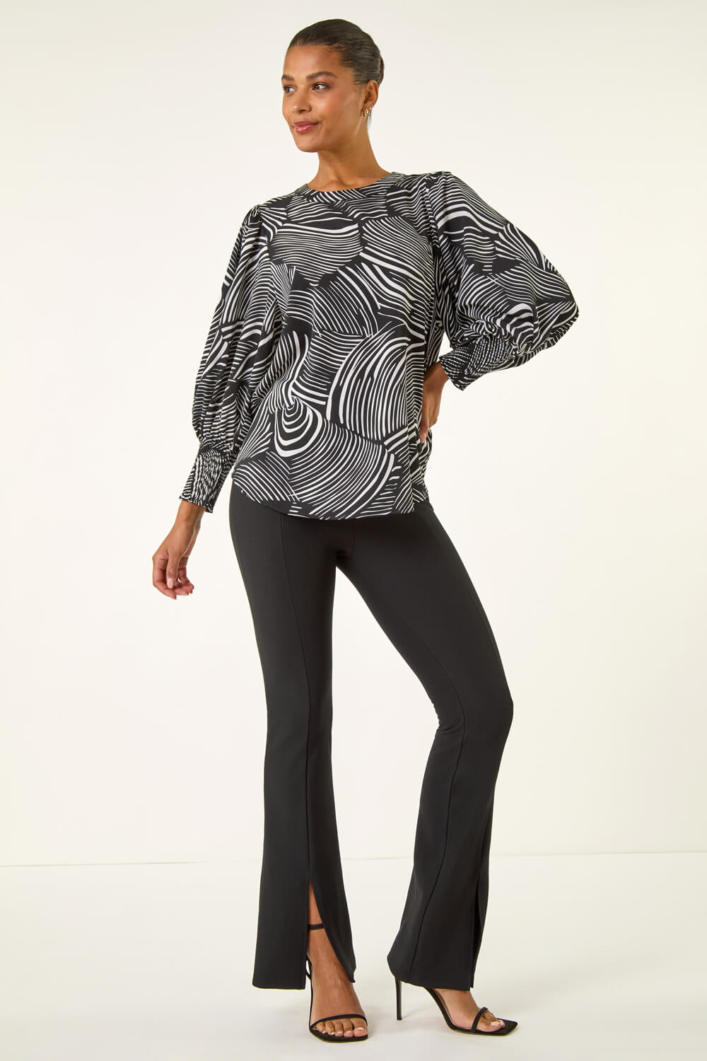Black Linear Abstract Print Top | Roman UK