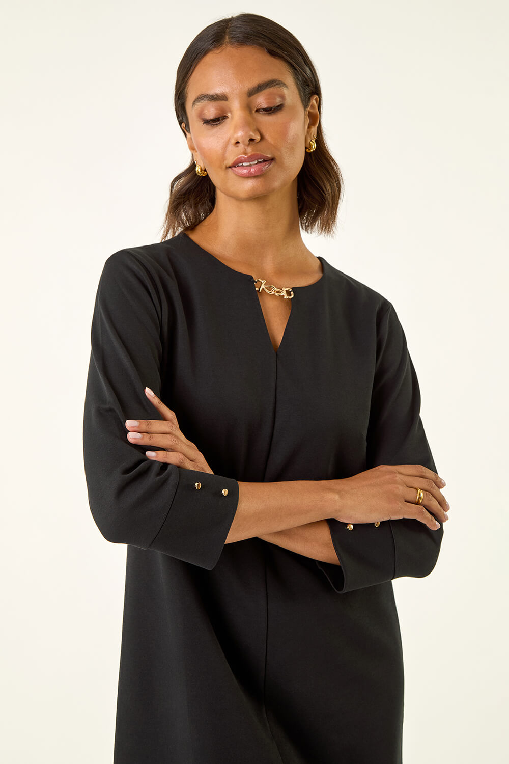 Black Keyhole Chain Shift Dress | Roman UK