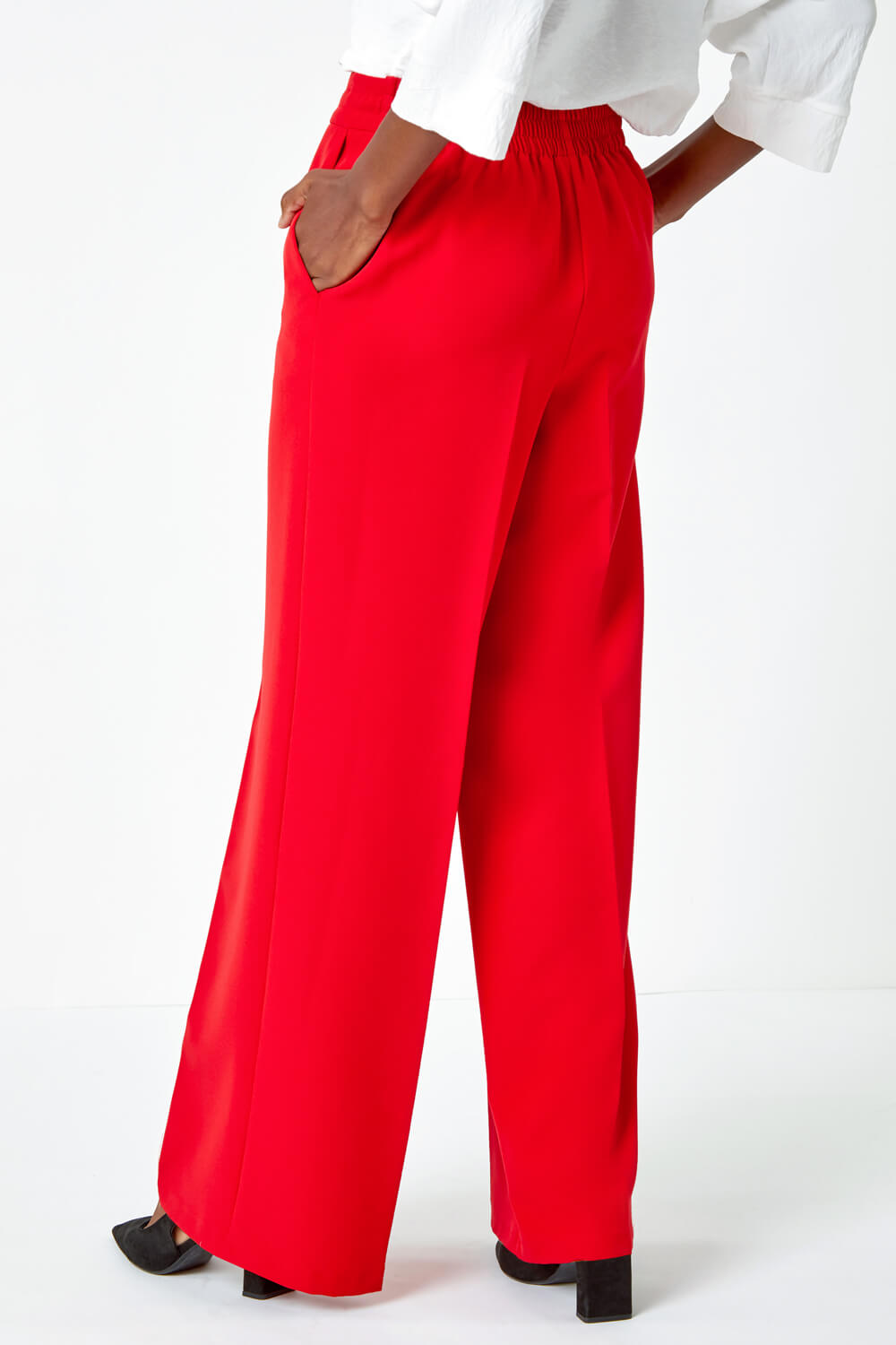 Red Wide Leg Tie Front Stretch Trouser | Roman UK