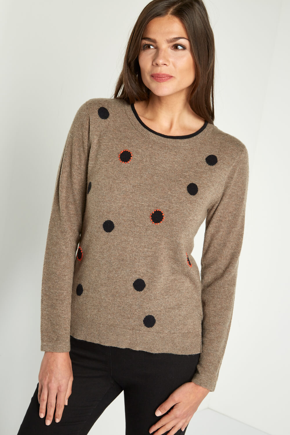 Contrast Spot Jumper in Brown - Roman Originals UK