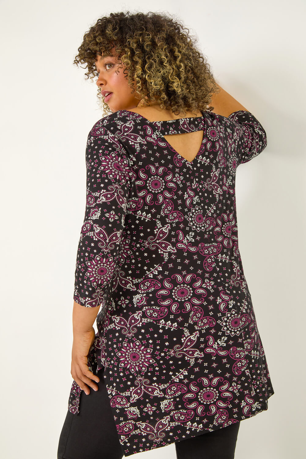 Pink Curve Paisley Print Bar Back Top | Roman UK