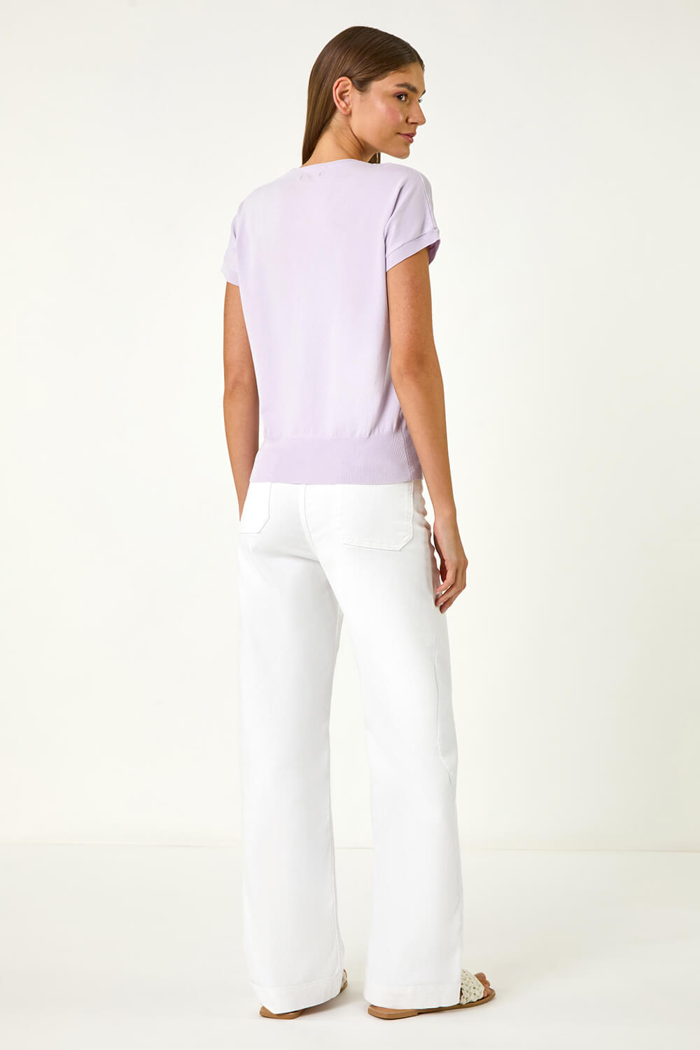 Lilac Leaf Print Hotfix Knitted Top | Roman UK