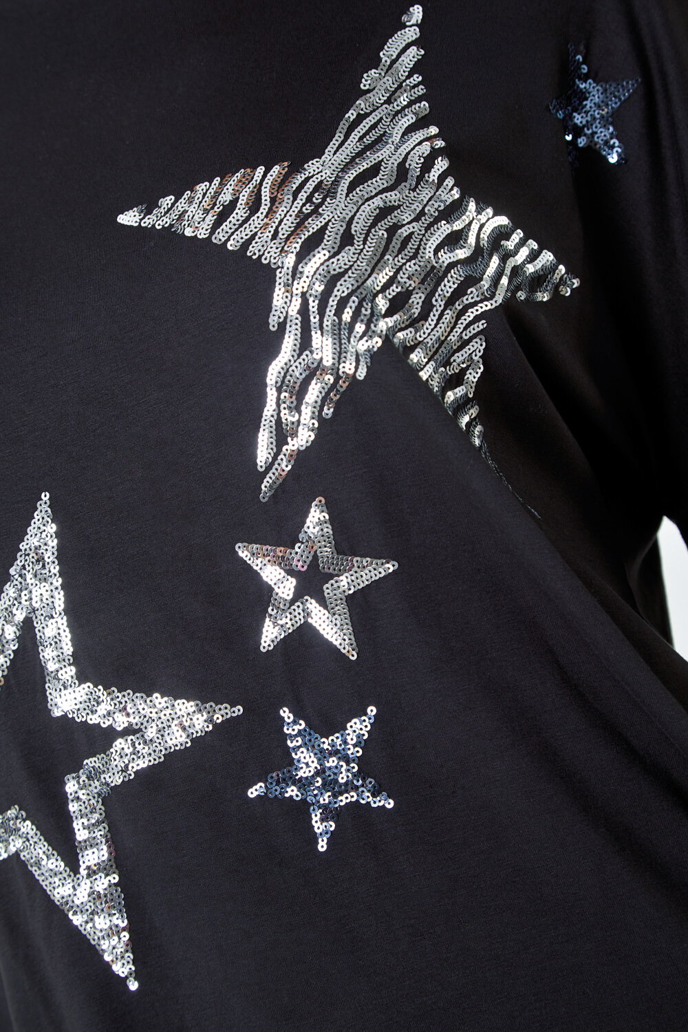 Silver Sequin Star Print Tunic Stretch Top | Roman UK
