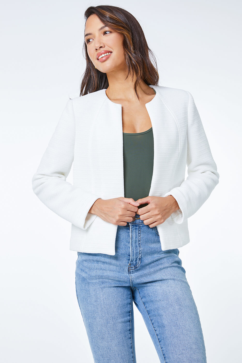 Textured Pocket Detail Jacket in Ivory - Roman Originals UK