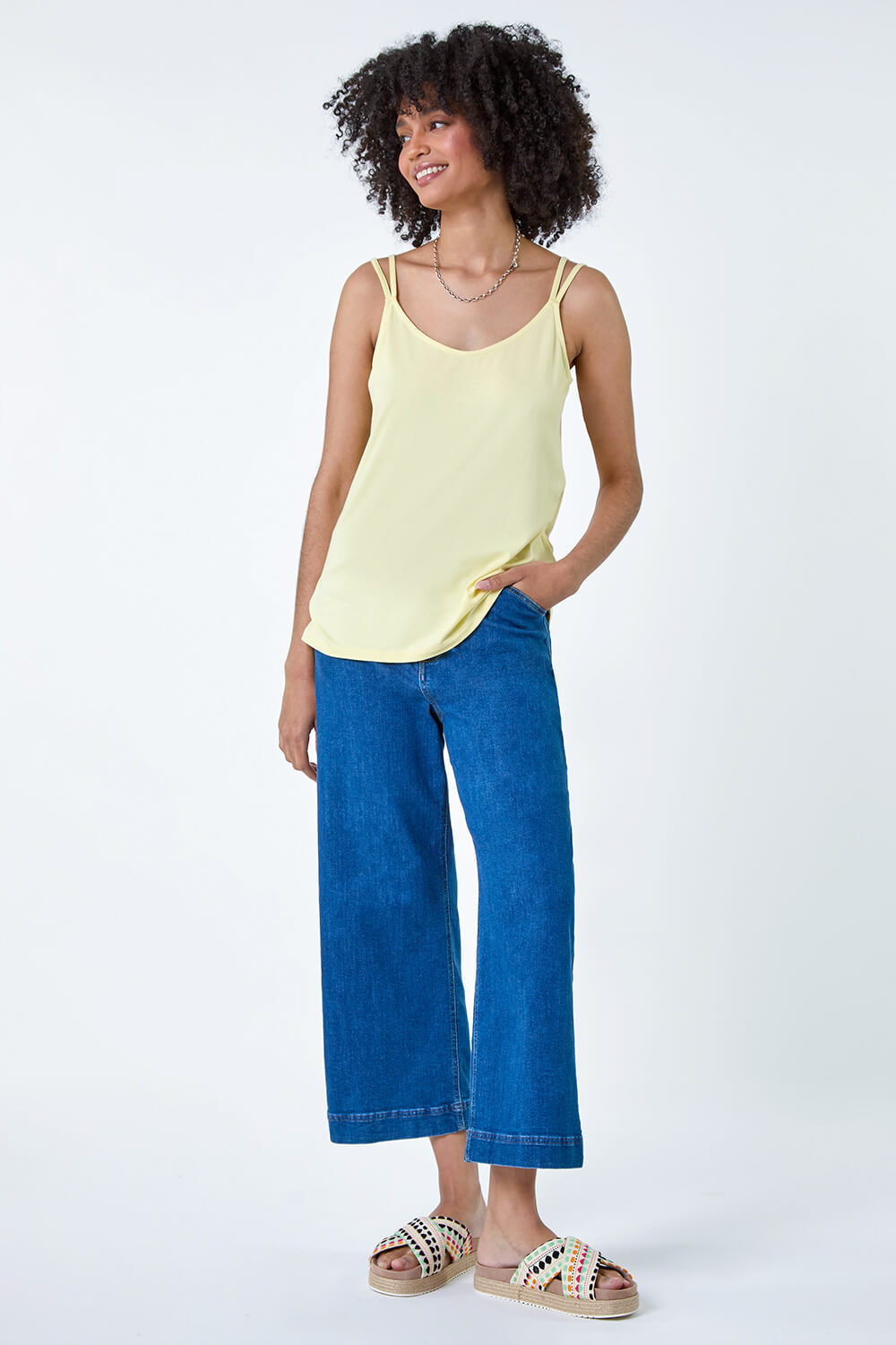 Lemon Double Strap V-Neck Stretch Vest Top | Roman UK