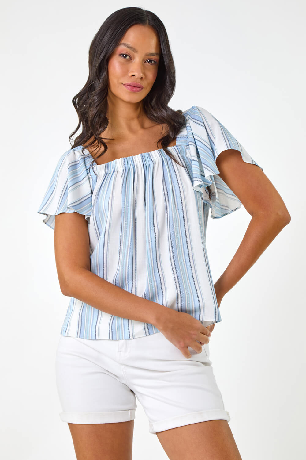 Blue Dusk Stripe Ruffle Top | Roman UK