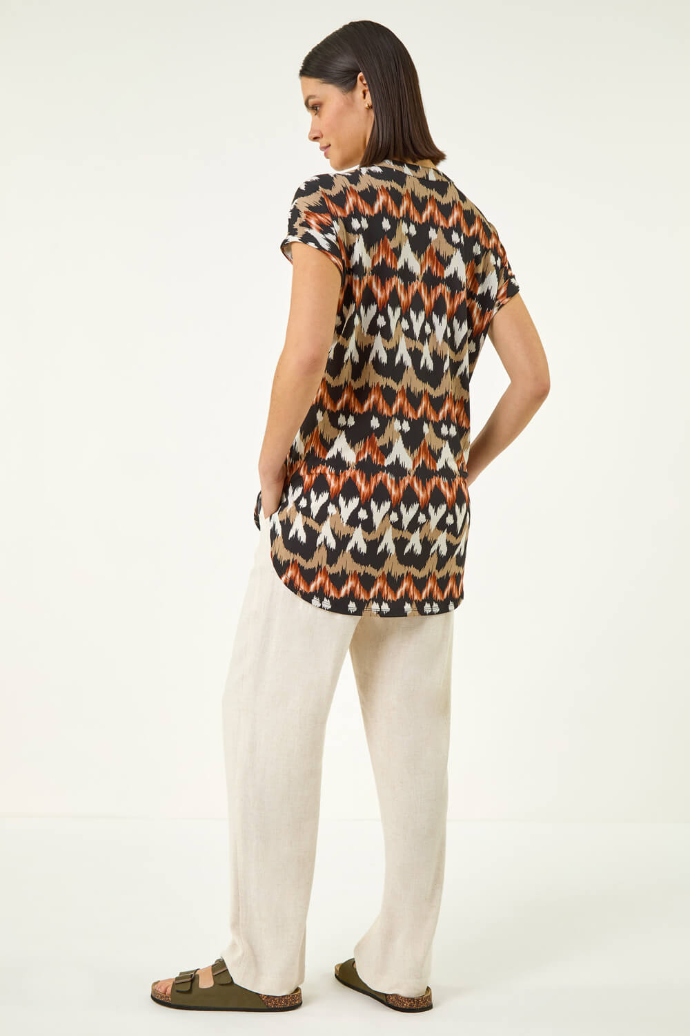 Black Abstract Print Stretch Top | Roman UK