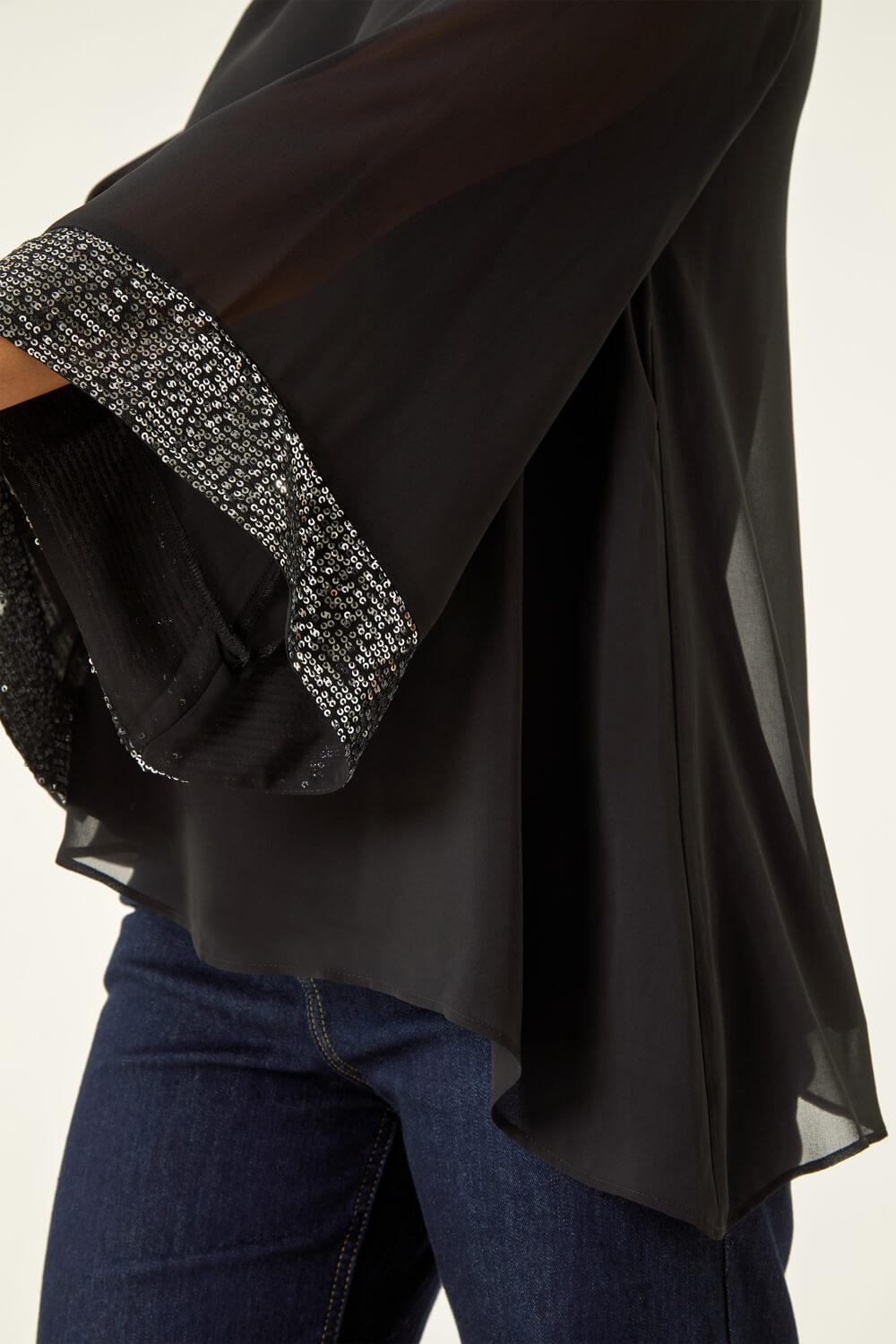 Black Asymmetric Sequin Cuff Top | Roman UK