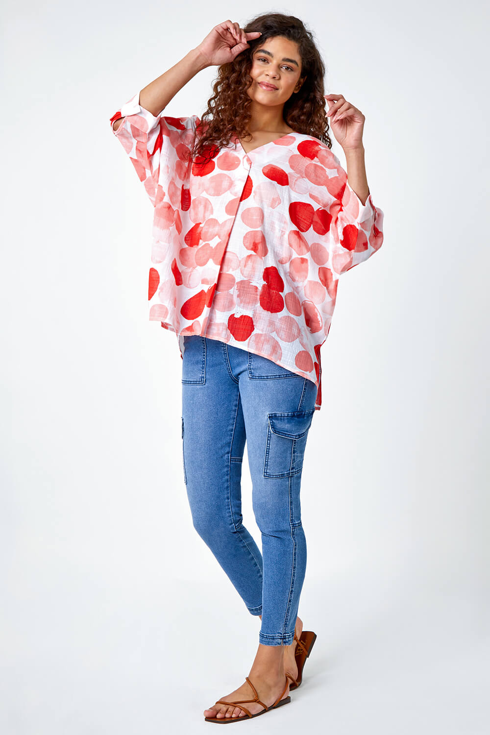 Red Spot Print Relaxed Woven Top | Roman UK