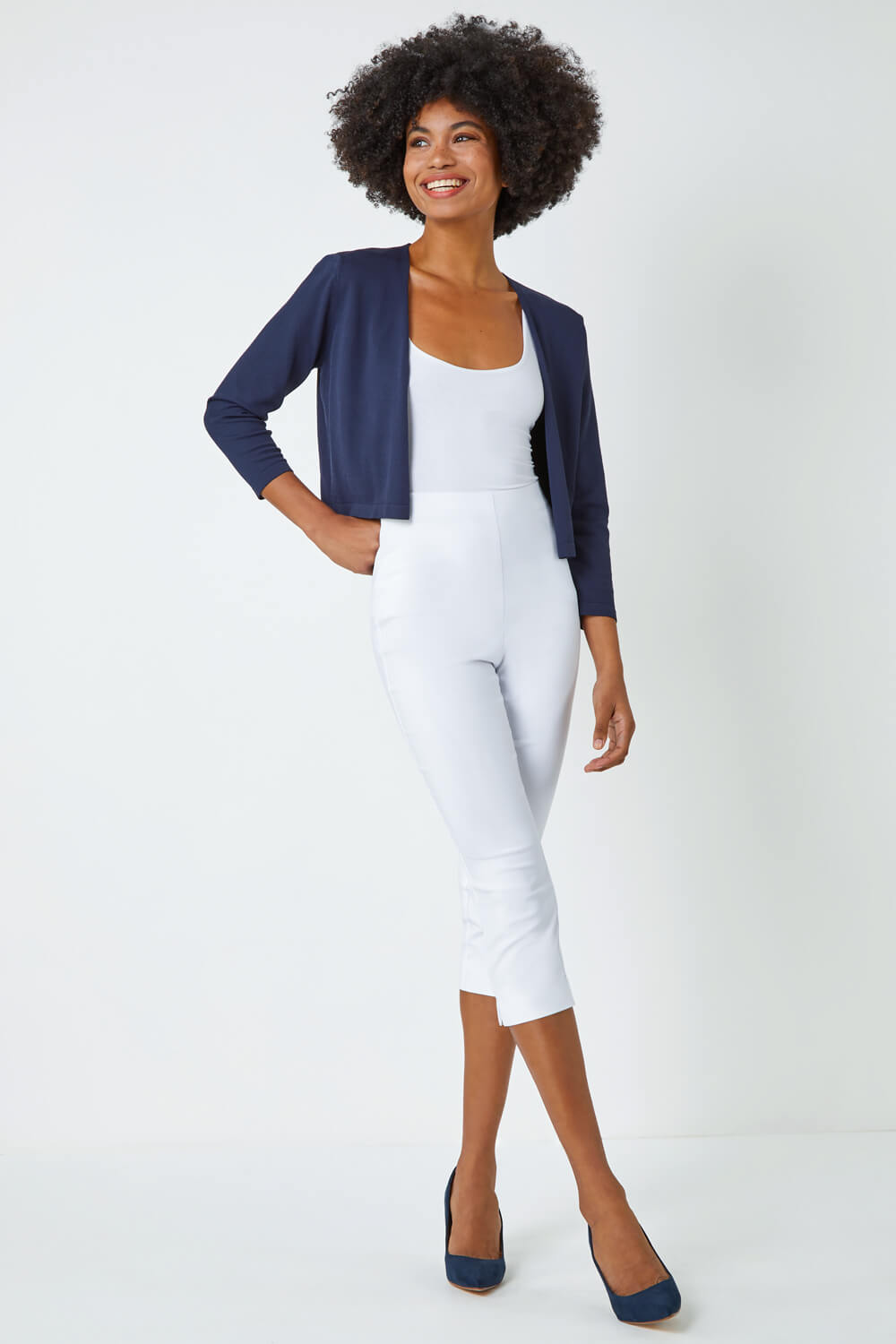 Cropped Knitted Shrug in Navy - Roman Originals UK