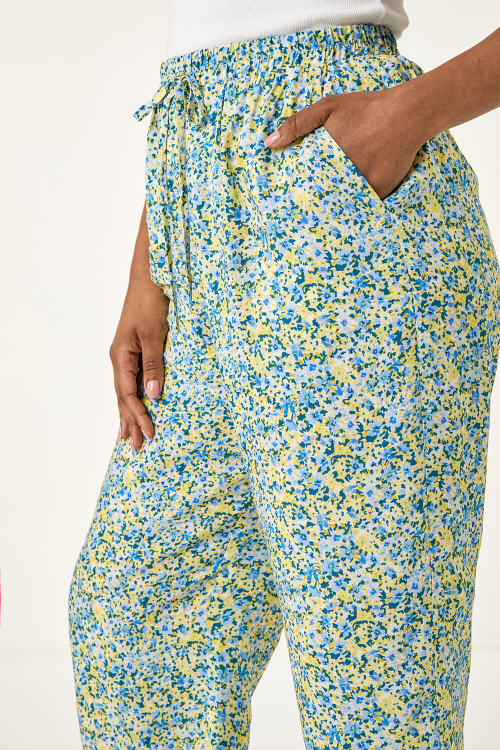 Blue Petite Spotted Crop Trousers | Petite UK