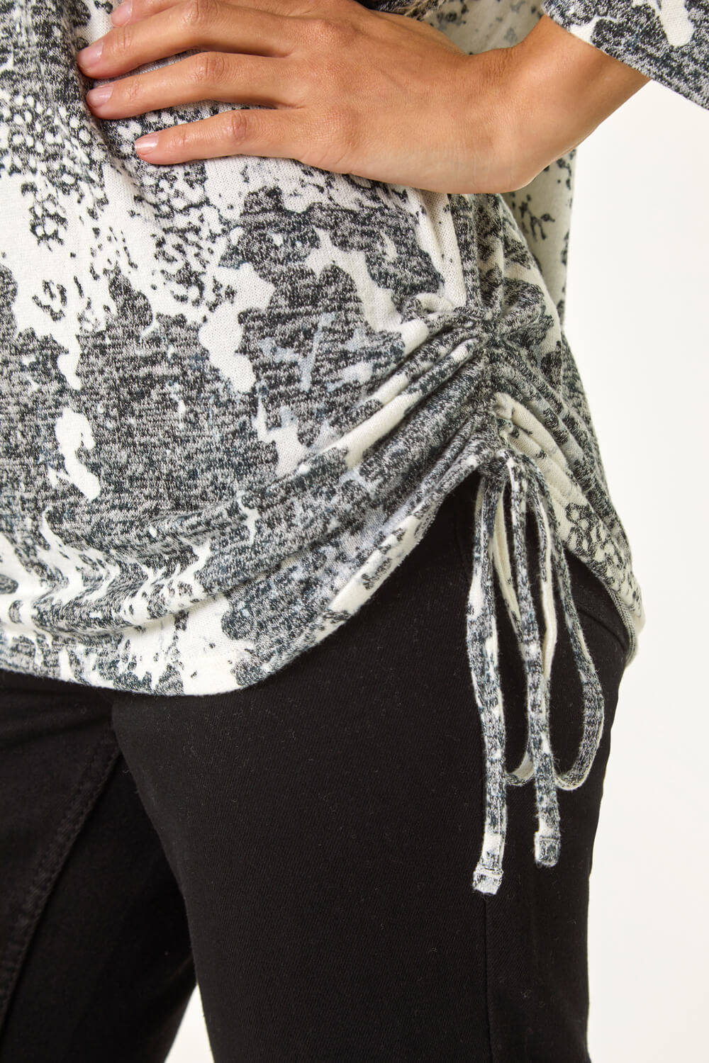 Grey Printed Side Tie Snit Top | Roman UK