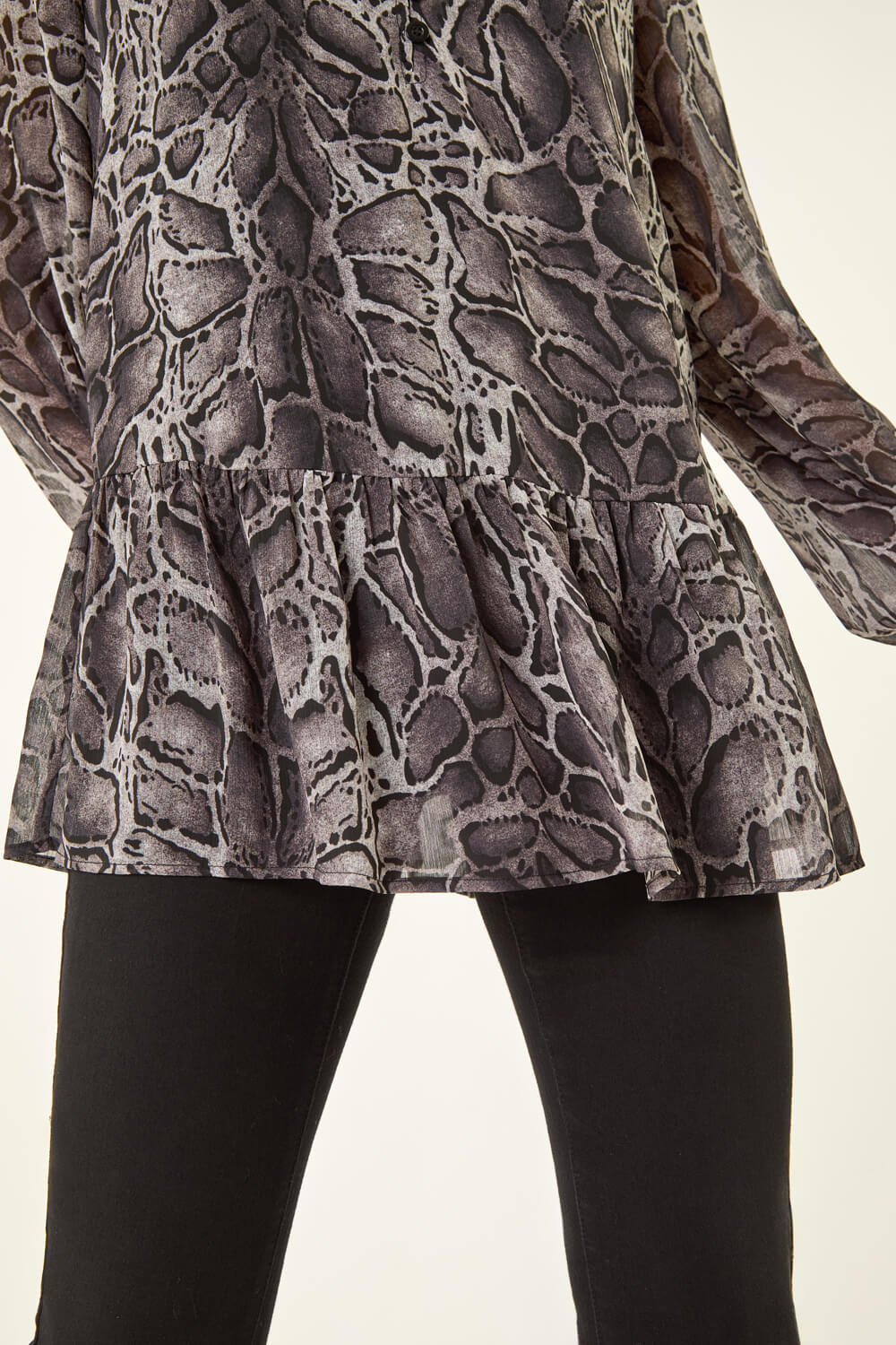 Dark Grey Snake Print V-Neck Tunic Top | Roman UK
