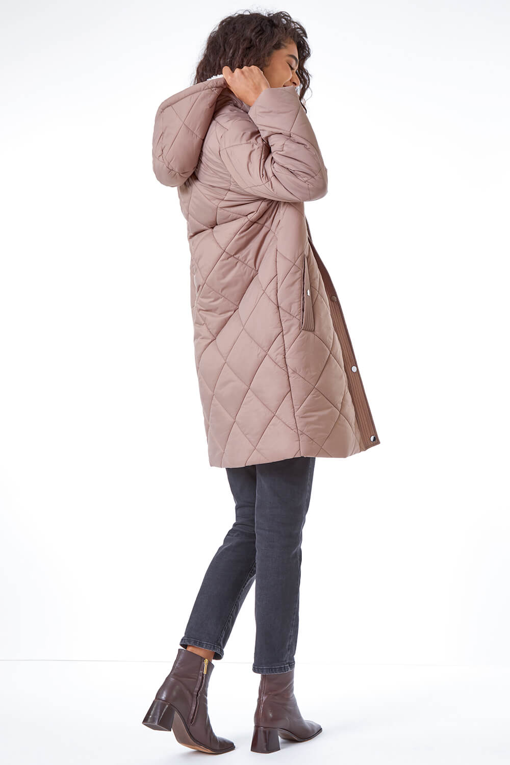 Longline Diamond Quilted Coat in Mocha - Roman Originals UK
