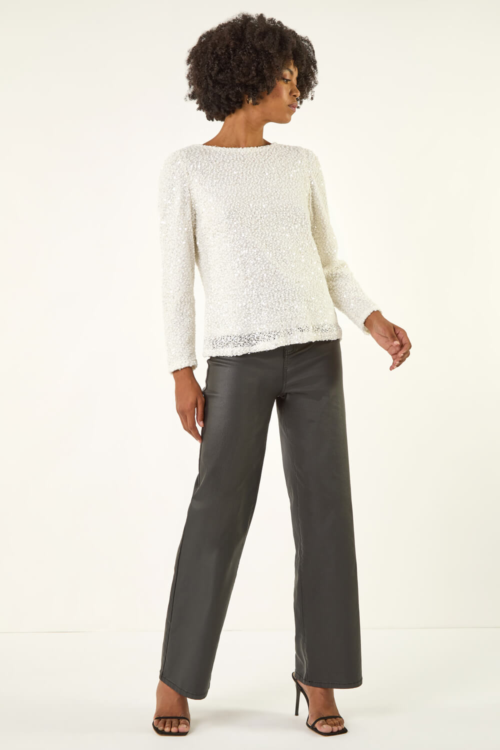 Ivory Sequin Bow Back Snit Top | Roman UK