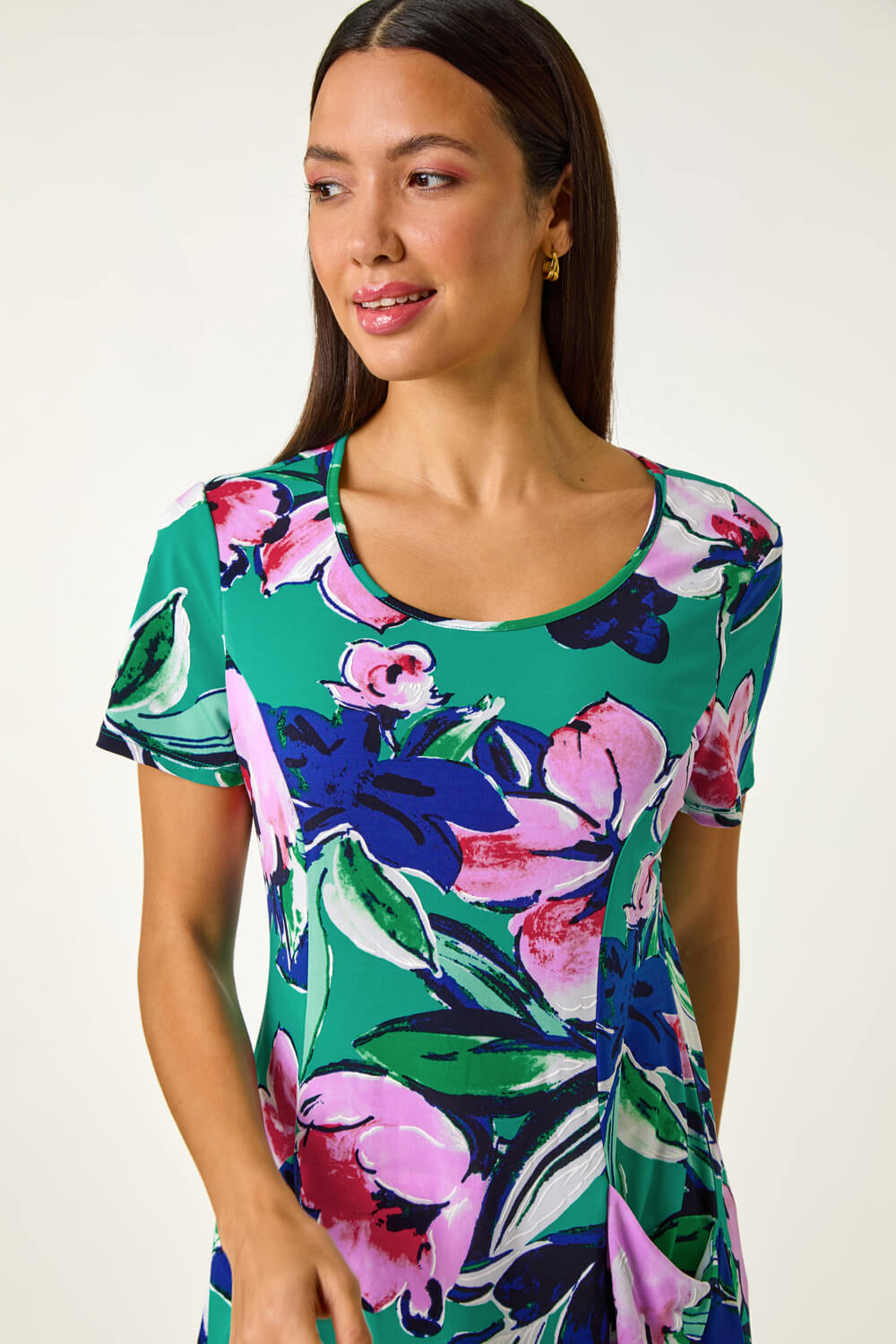 Turquoise Textured Floral Tunic Top | Roman UK