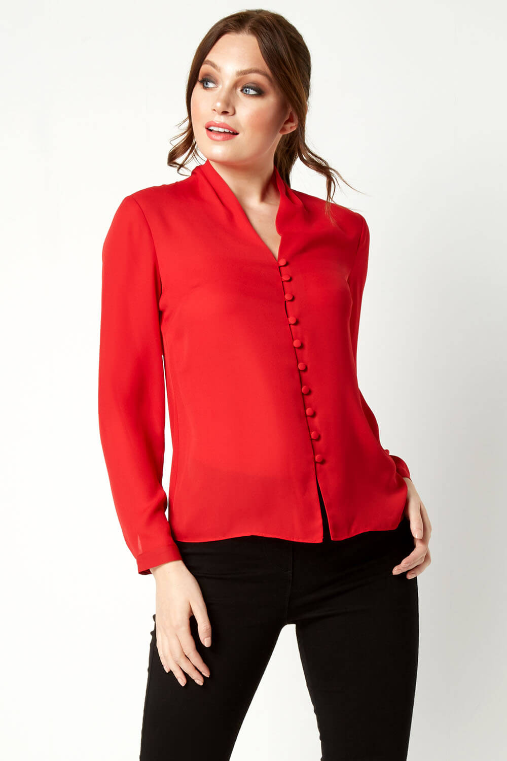 Shawl Collar Blouse in RED - Roman Originals UK