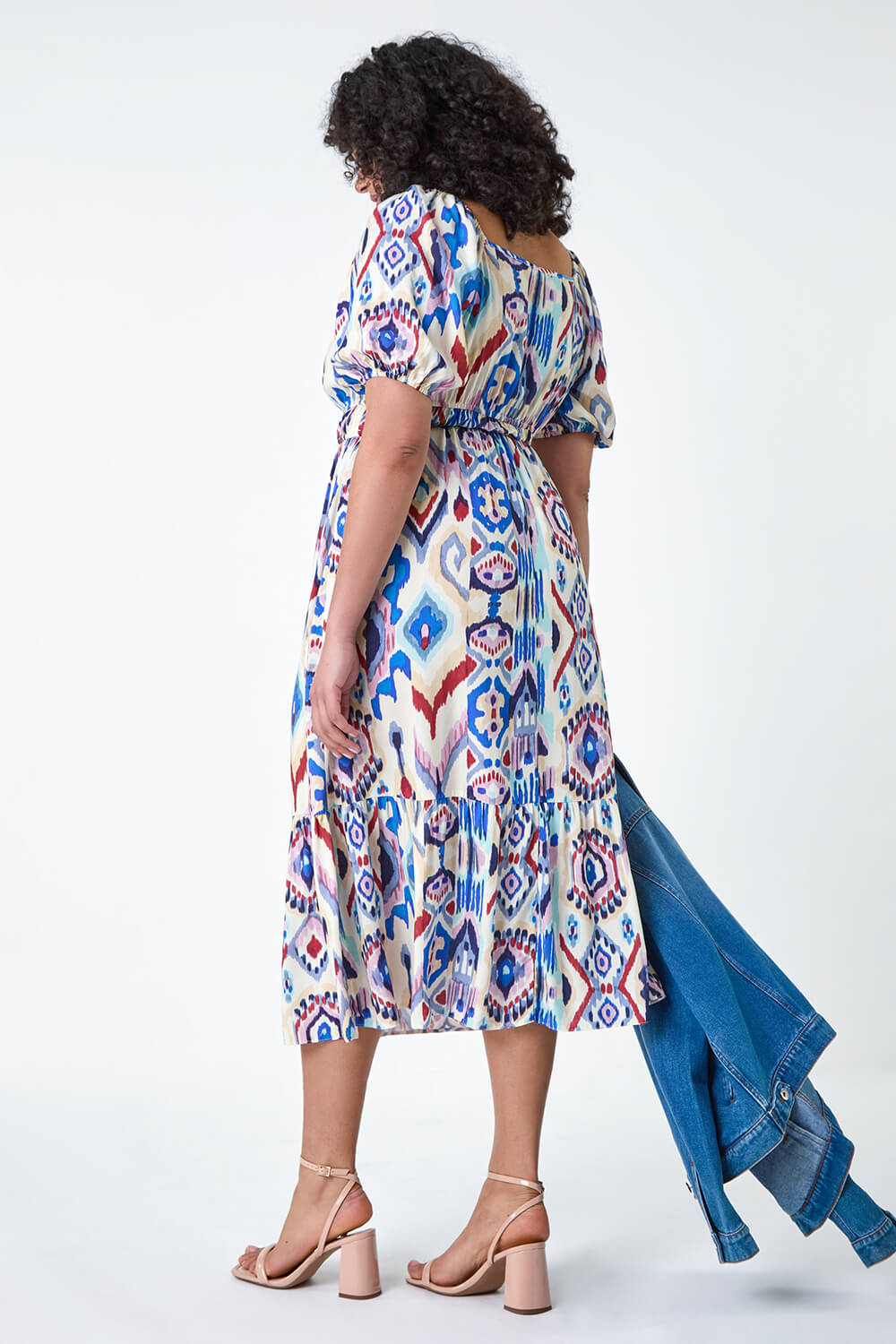 Purple Curve Aztec Print Shirred Midi Dress | Roman UK