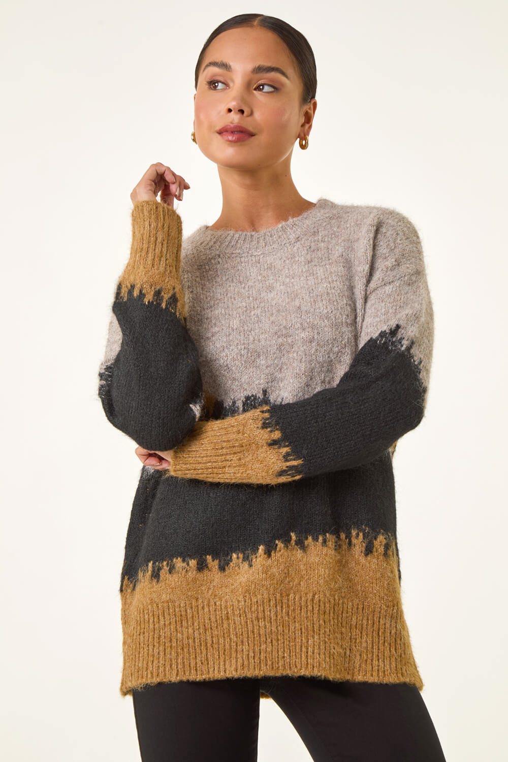 Stone Petite Abstract Knit Jumper | Roman UK