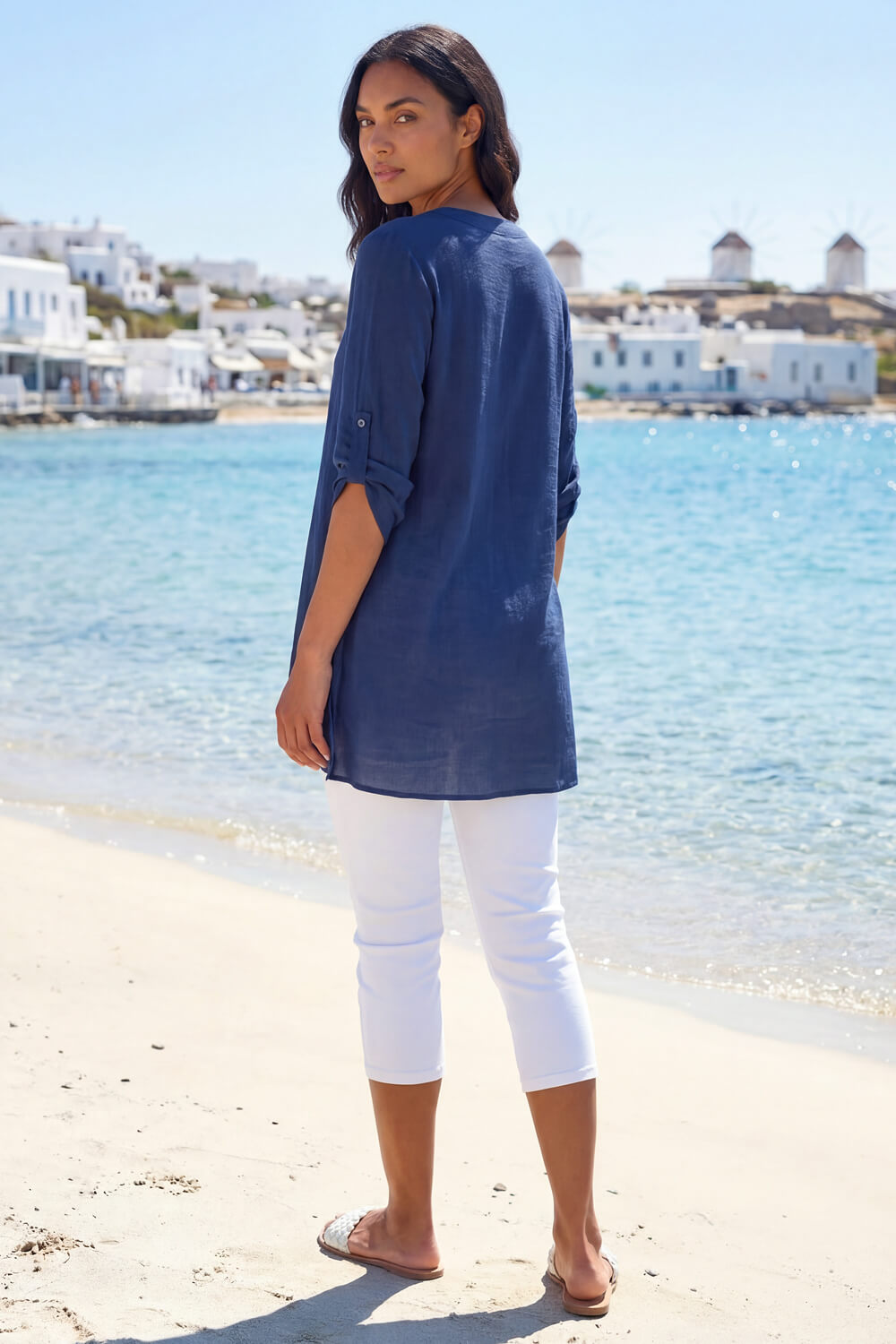 Navy V-Neck Wrap Hem Tunic Top | Roman UK