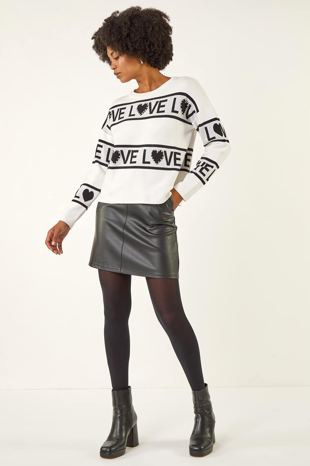 Ivory Love Motif Knit Jumper | Roman UK