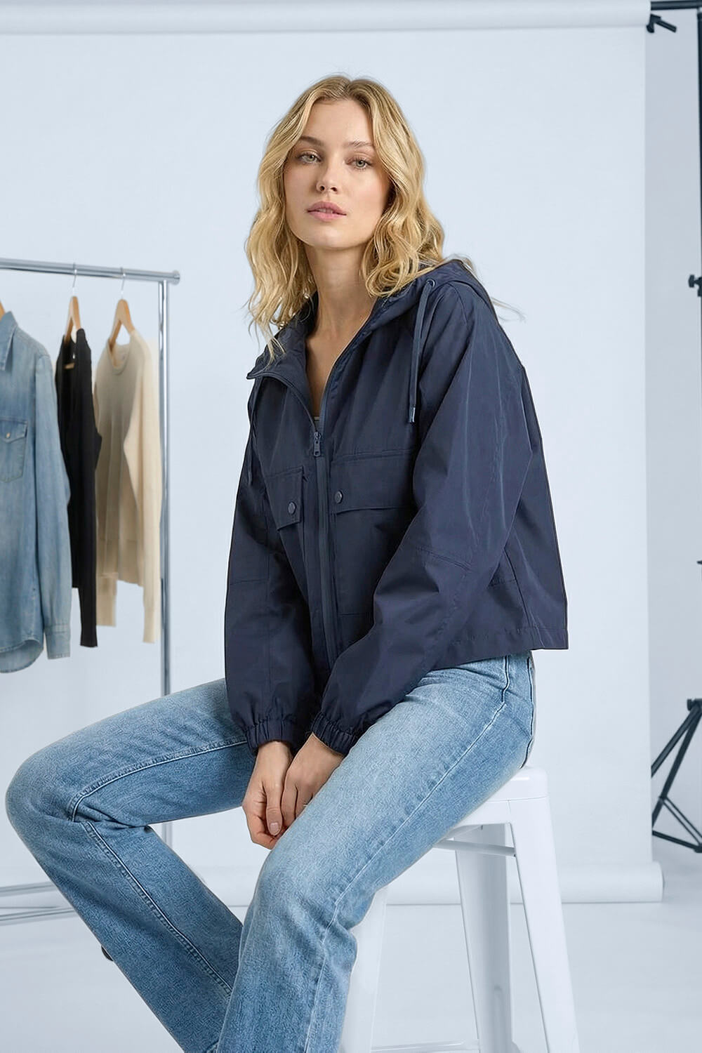 Navy Dusk Hooded Raincoat | Roman UK
