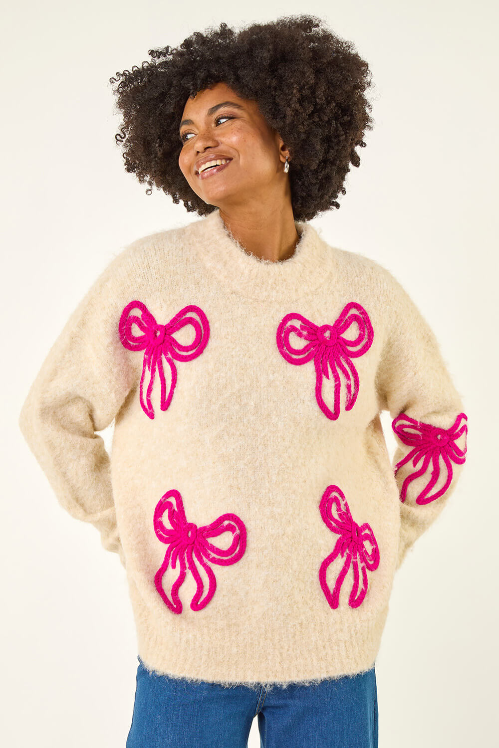 Ivory Soft Bow Knit Jumper | Roman UK