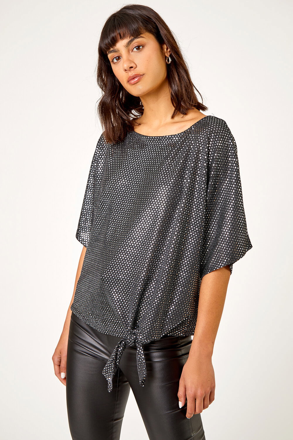 Sequin Embellished Tie Top in Silver - Roman Originals UK