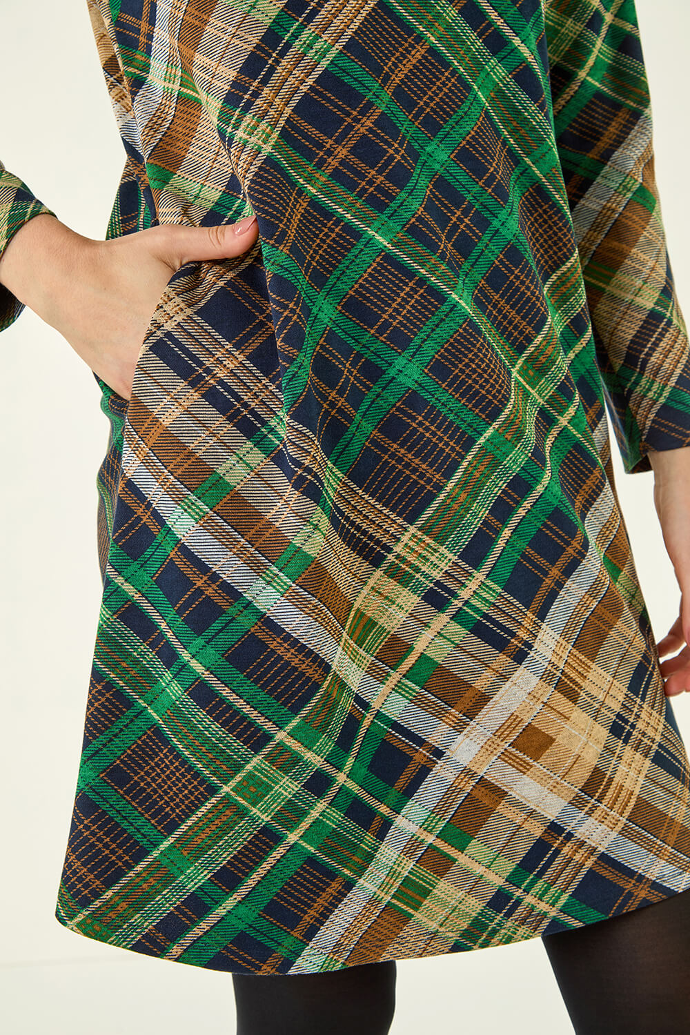 Green Check Print Swing Pocket Dress | Roman UK