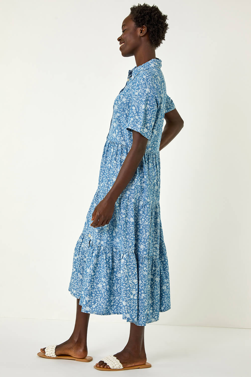 Denim Floral Print Denim Smock Dress | Roman UK
