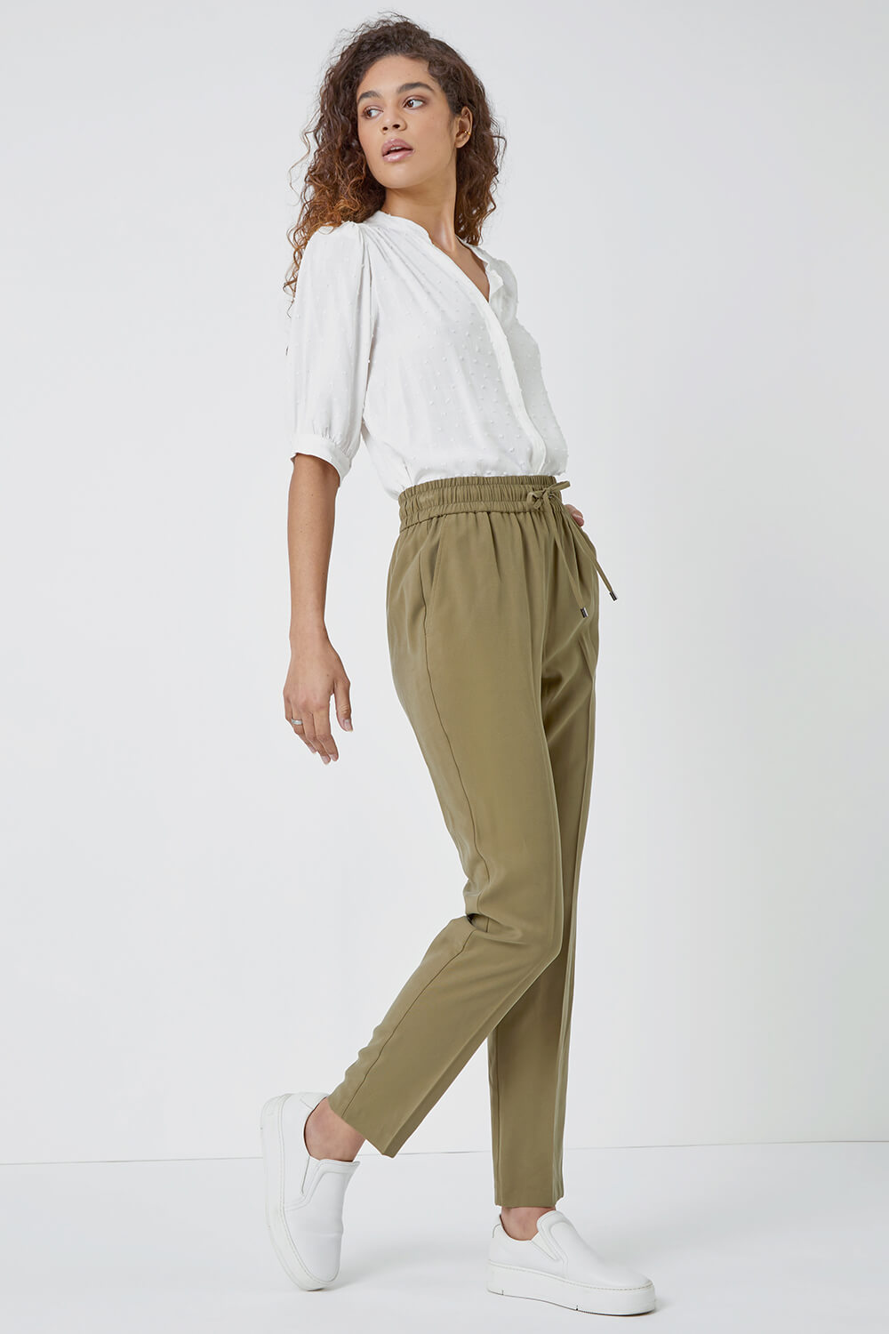 Smart Drawstring Joggers in Khaki - Roman Originals UK